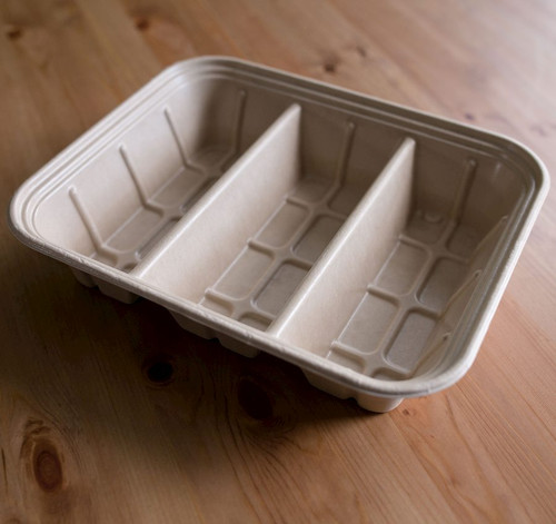 3-Compt Compostable Fiber Catering Trays | CA-SC-104TL-LF