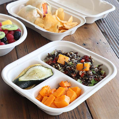 29 oz 3-Compt PLA-Lined Fiber Trays | TR-SC-U10TL-LF