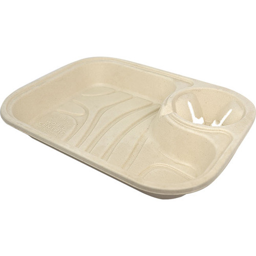Sample of 13 x 10 Compostable Fiber Food Serving Trays w/ Cup Holder