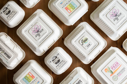 Sample of Custom Printed Compostable Fiber Clamshells