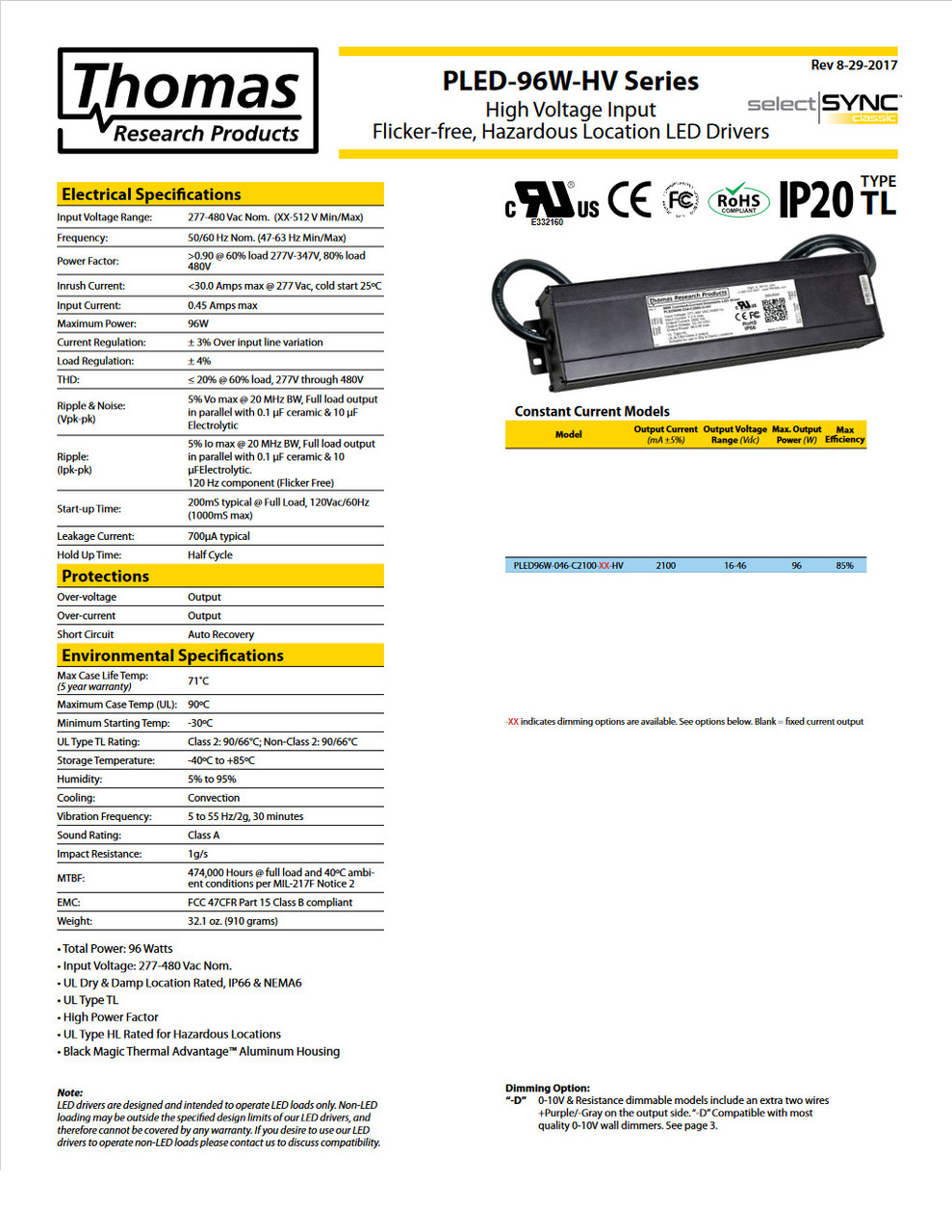 Hubbell Thomas Research Products 96 watt LED Driver PLED96W-046-C2100-D ...