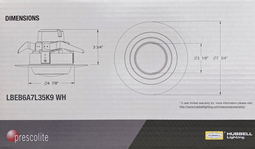 Hubbell LBEB6A7L35K9 WH PRESCOLITE LED Recessed Can Retrofit Kit with 5 ...