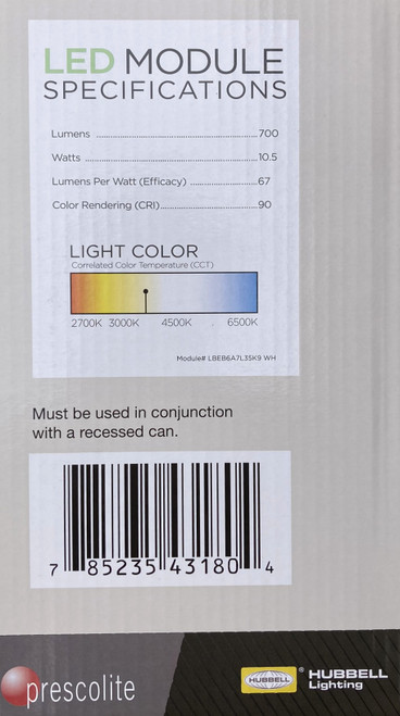 Hubbell LBEB6A7L35K9 WH PRESCOLITE LED Recessed Can Retrofit Kit with 5 ...