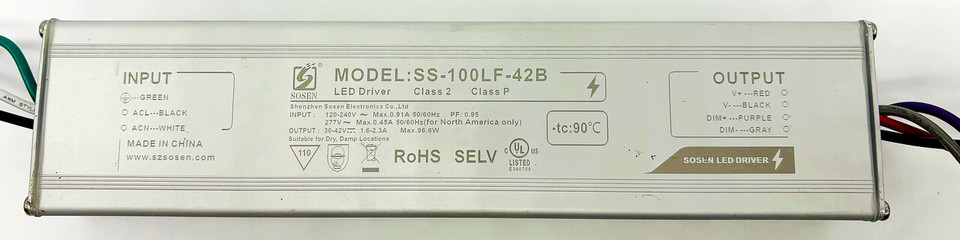 Sosen LED Driver Model SS-100LF-42B, Class 2, Class P, 120-240V Input ...