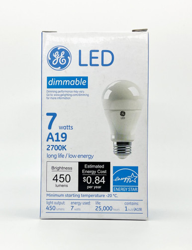 GE 11332 - LED A19, 7 watts, 450 lumens, 2700K warm white, Dimmable ...