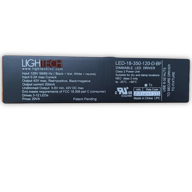 GE 66886 Lightech 18 watt Output 120 volt Input Constant Current LED Driver (GELD18D120350BF ...