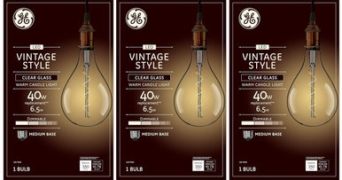 (case of 3) GE Large Vintage Warm Candle Light LED PS52, 6.5 watt, 350 ...
