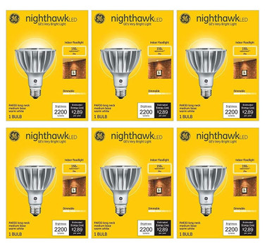 (6 bulbs) GE nighthawk LED PAR30 Longneck, 24 watt, 2200 lumens, 3000K ...