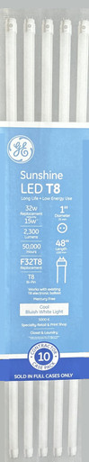 (case of 10 tubes) GE Lighting 30609 Sunshine LED Tube 48 inch T8, 15 ...