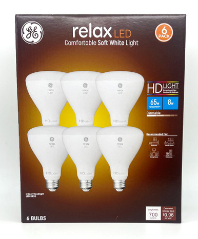 (pack of 6 bulbs) GE Relax LED BR30, 8 watt, 700 lumen, 65-Watt ...