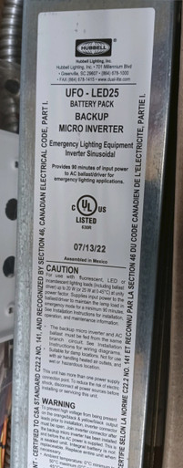 Hubbell LED Emergency Battery Pack UFO-LED25, 120/277 Vac, emergency ...