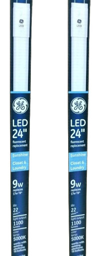 (2 tubes) GE 35867 LED tube, 24 inch T8, 5000K Sunshine, 9 watt, 1100 ...