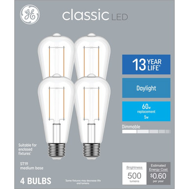 GE classic LED ST19 LED Light Bulbs, 5 watt, 500 lumen, Dimmable ...