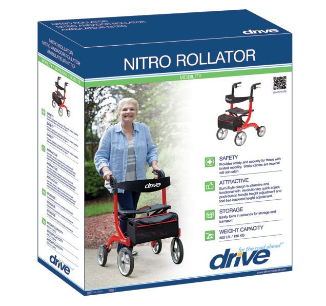 Drive Medical Nitro Aluminum Rollator Tall with 10" Wheels