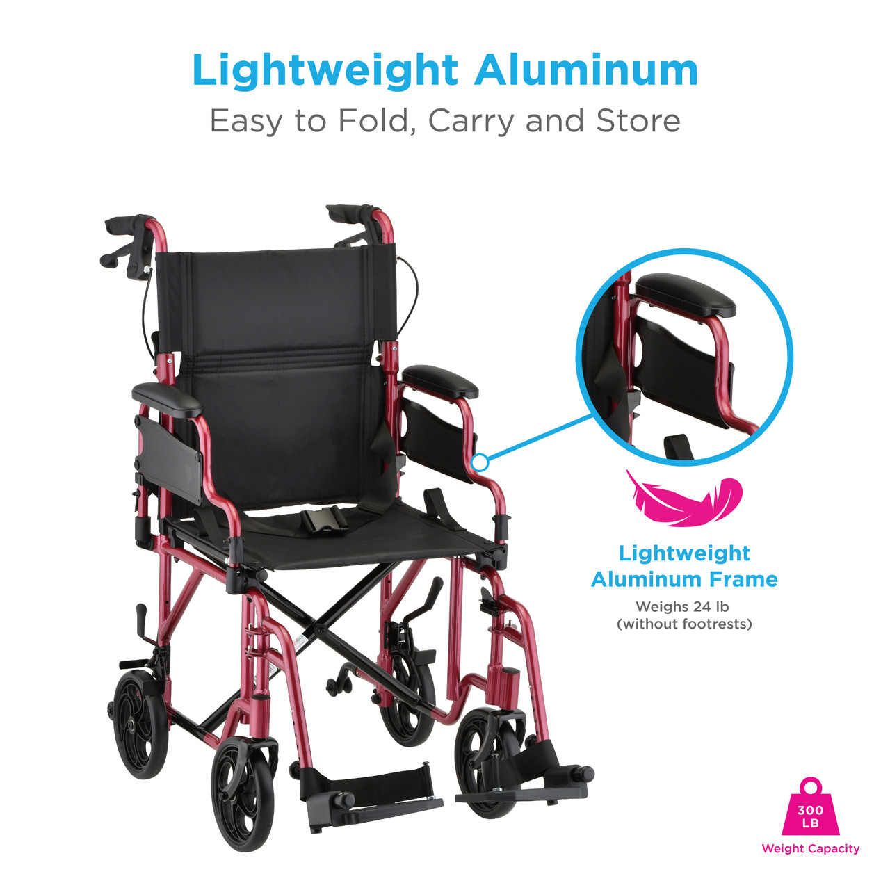 Nova Lightweight Transport Chair with Locking Hand Brakes and Flip Up Arms