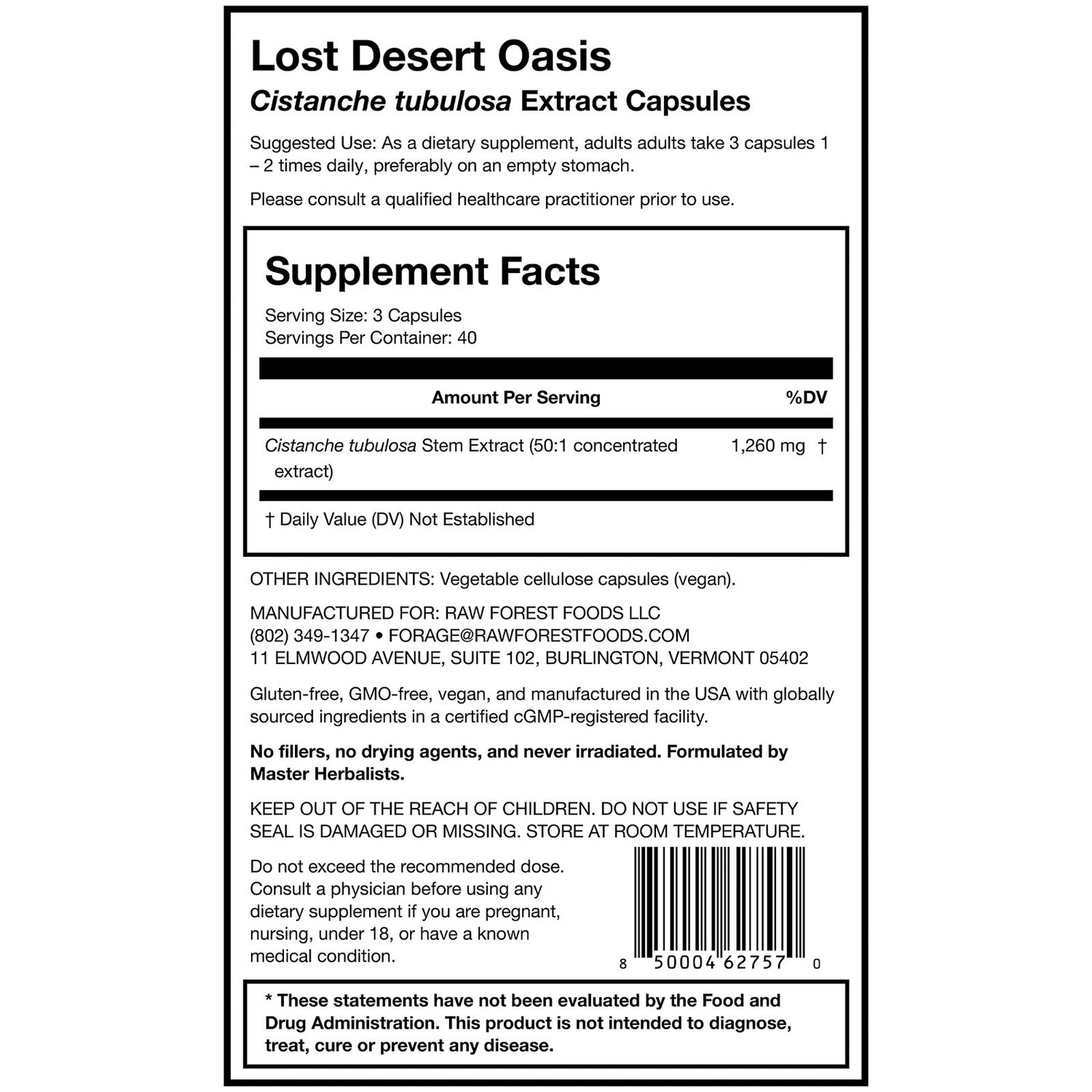 Cistanche Tubulosa Extract Capsules | 50:1 | 120 Count