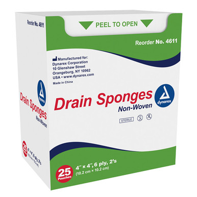 Non-woven Drain/ Iv Sponge 4 X4 6 Ply 25-2/pk Sterile