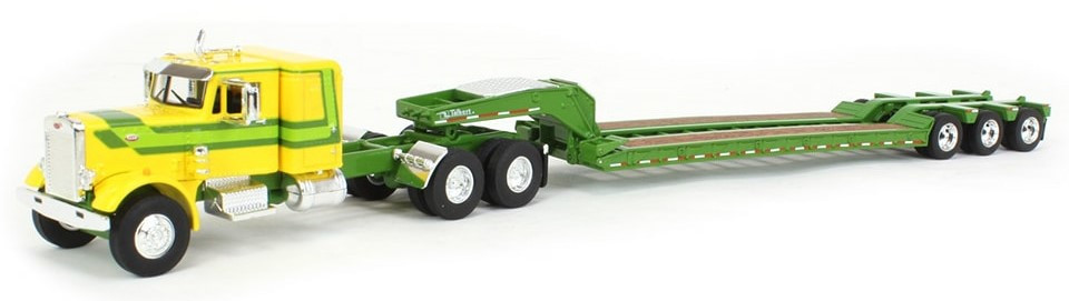 Black Peterbilt 351 36" Flattop Sleeper W/ Tri-Axle Talbert Lowboy Trailer