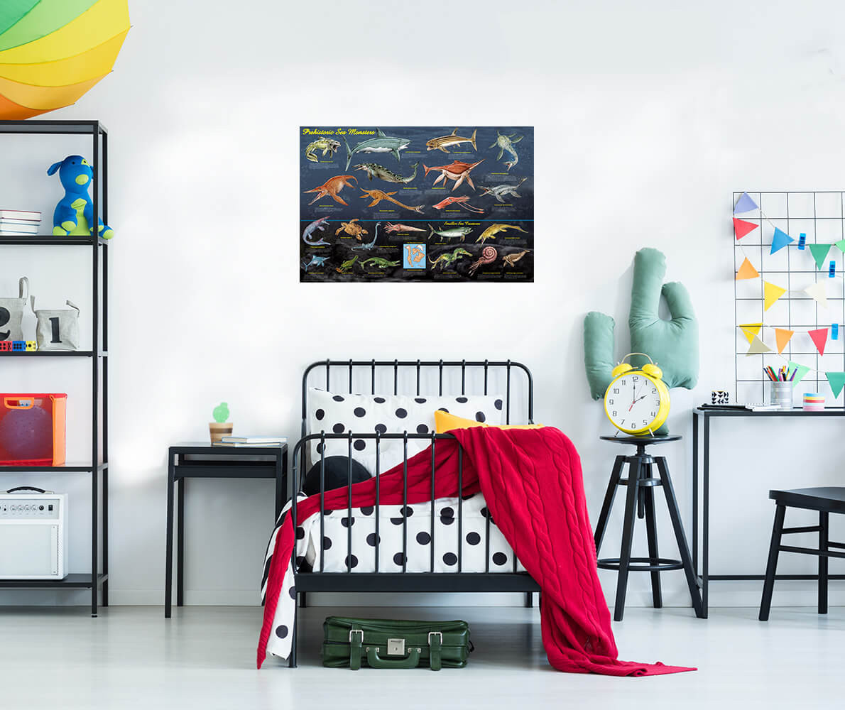 Prehistoric Sea Monsters Educational Poster 36x24 - The Blacklight Zone