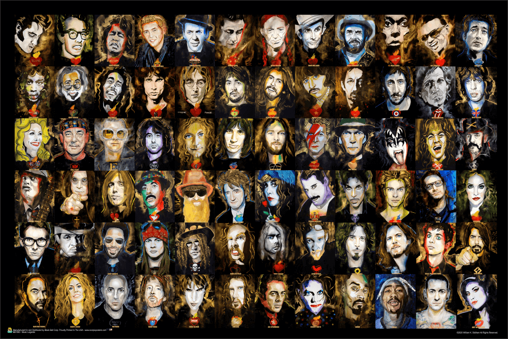 Music Legends by William K Stidman Poster 36" x 24" - The Blacklight Zone