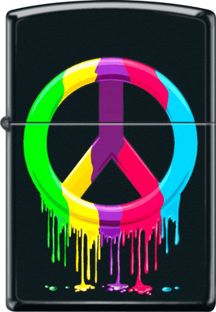 Dripping Peace Black Matte Zippo Lighter - The Blacklight Zone