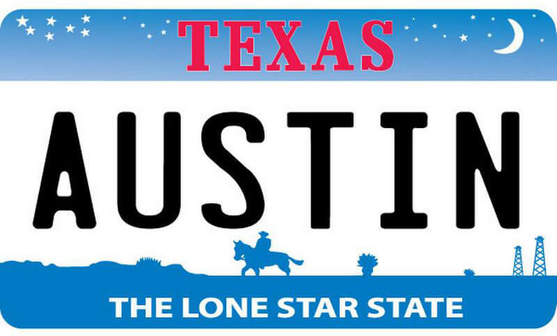 Austin Texas License Plate - Postcard Sized Vinyl Sticker 6" x 3.75 ...