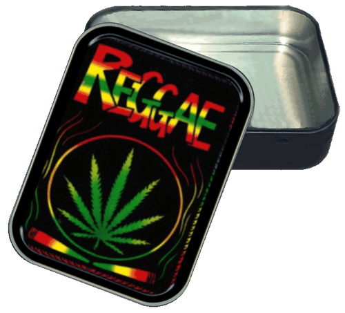 Reggae Leaf Stash Tin Storage Container 4.37" L x 3.5" W x 1" H - The ...