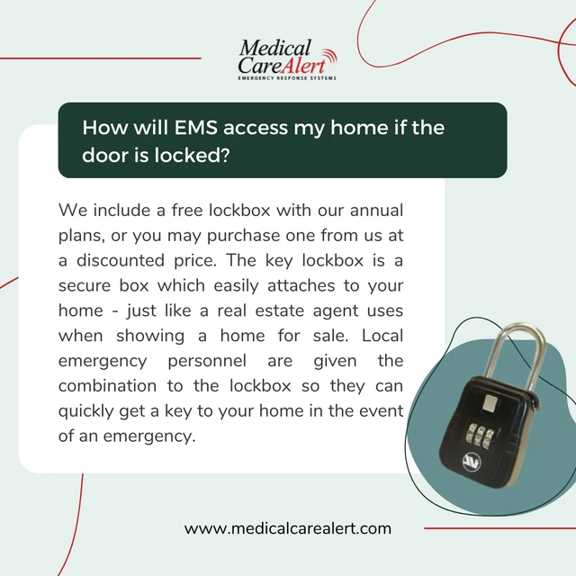 Lockbox key storage for medical alert system for seniors