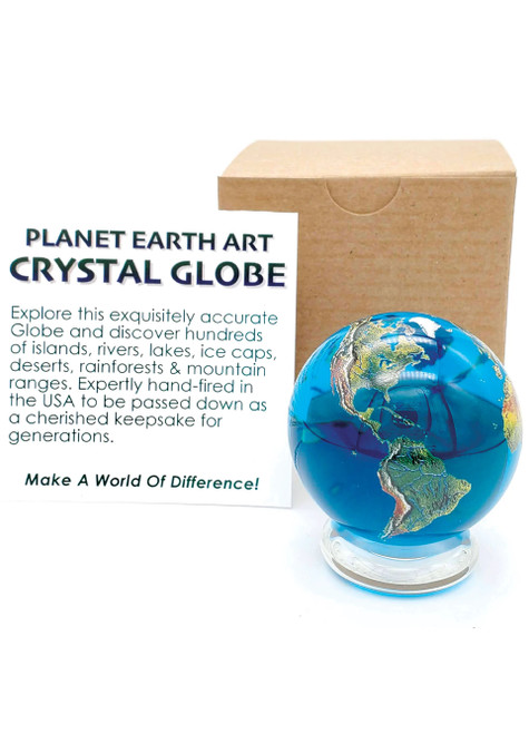 2" Solid Blue Crystal Globe with Natural Earth Continents