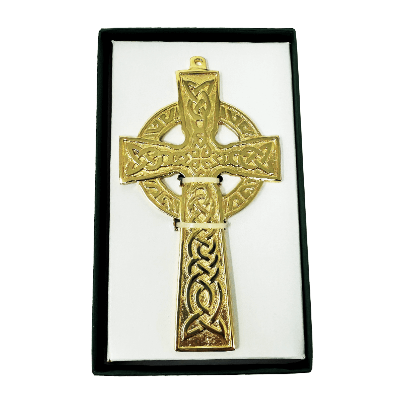 Irish Trinity Celtic Knot Cross Wall Hanging Brass | Keilys.com