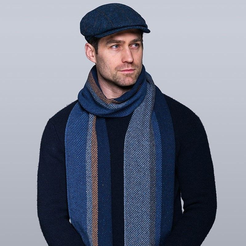 Mucros Weavers Tweed Trinity Flat Cap Blue Herringbone | Keilys.com