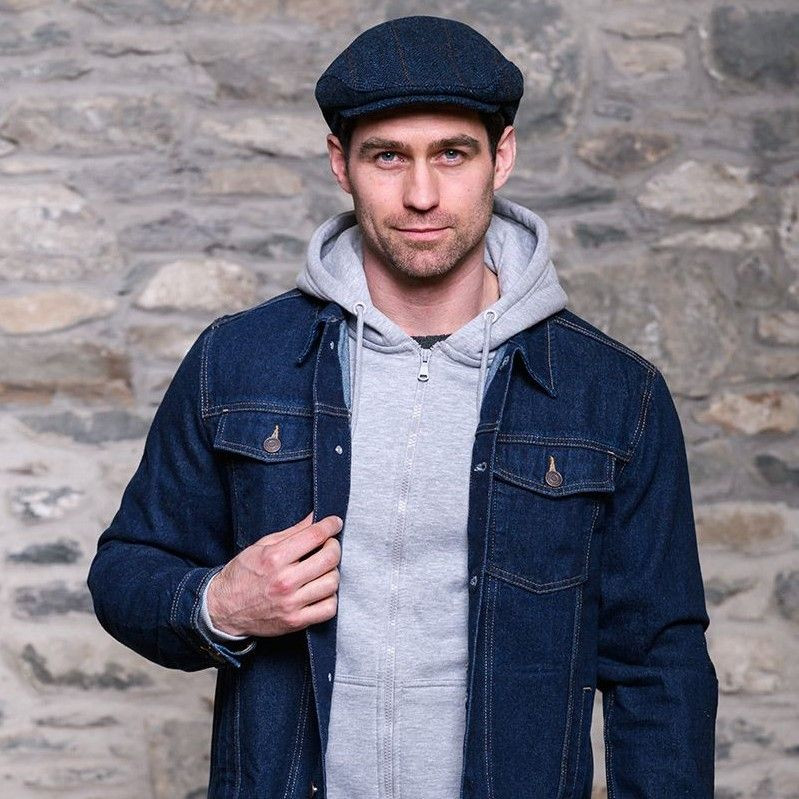 Mucros Weavers Tweed Trinity Flat Cap Blue Herringbone | Keilys.com