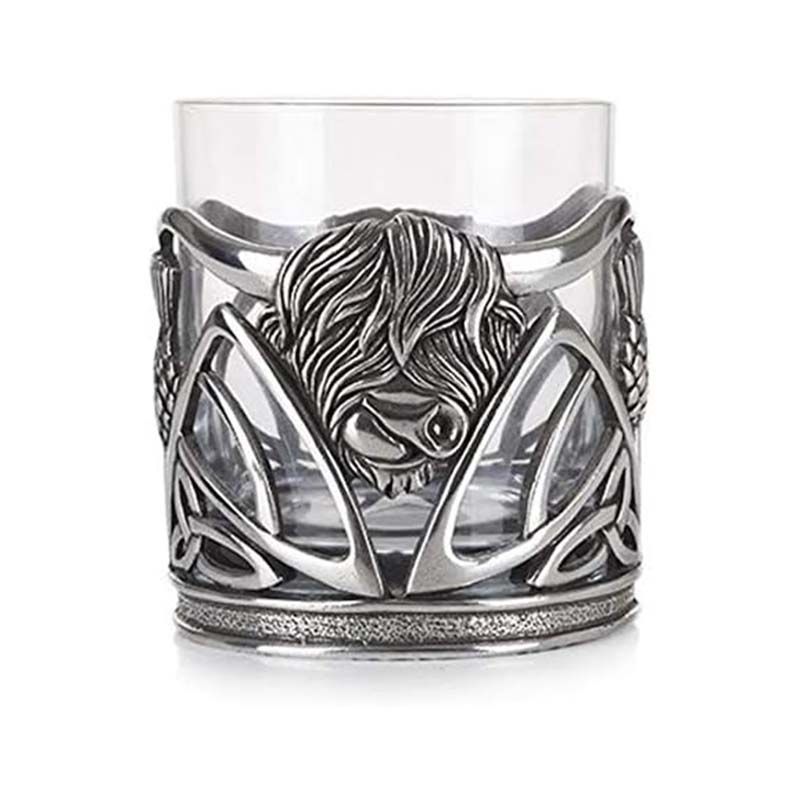 Highland Cow Celtic Pewter Whisky Glass | Keilys.com
