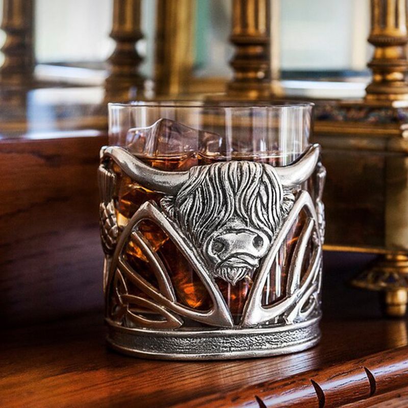 Highland Cow Celtic Pewter Whisky Glass | Keilys.com