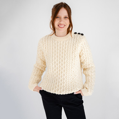 Ladies Side Button Cable Knit Sweater