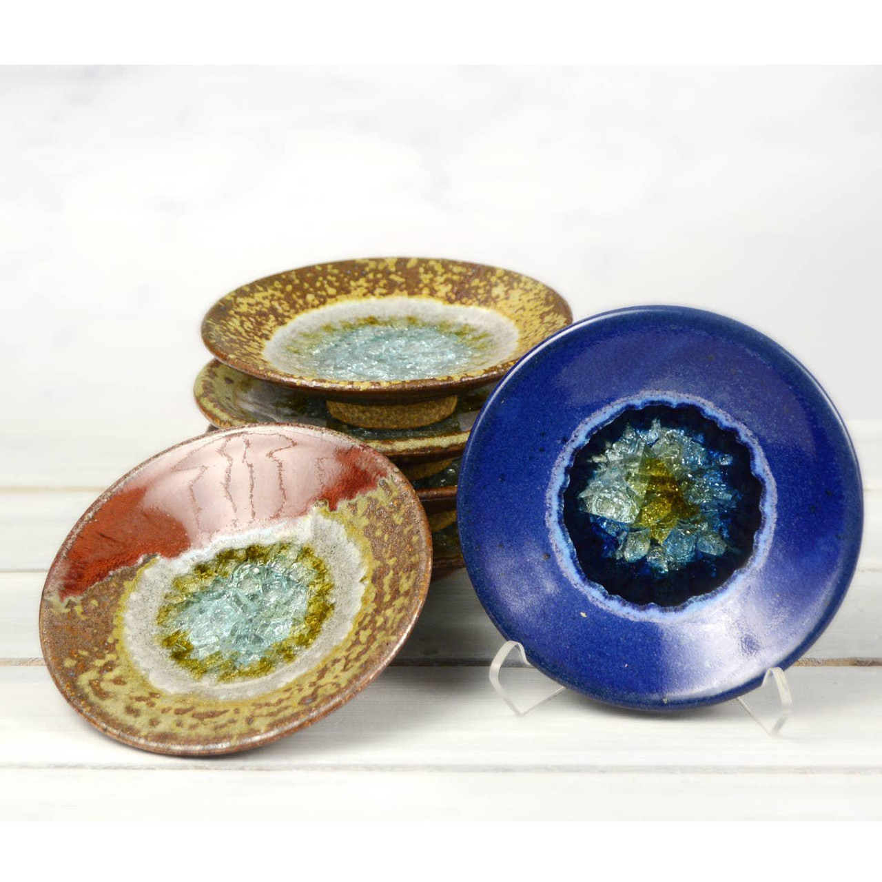 Geode Crackle Glass Wasabi Dipping Trinket Dish