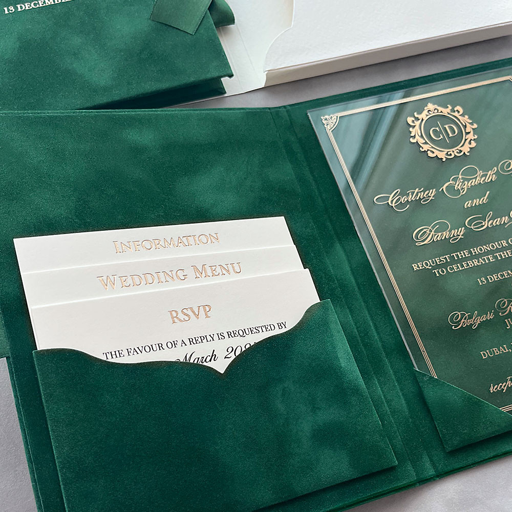 Luxury Green Wedding Invitations - Buckingham Folio