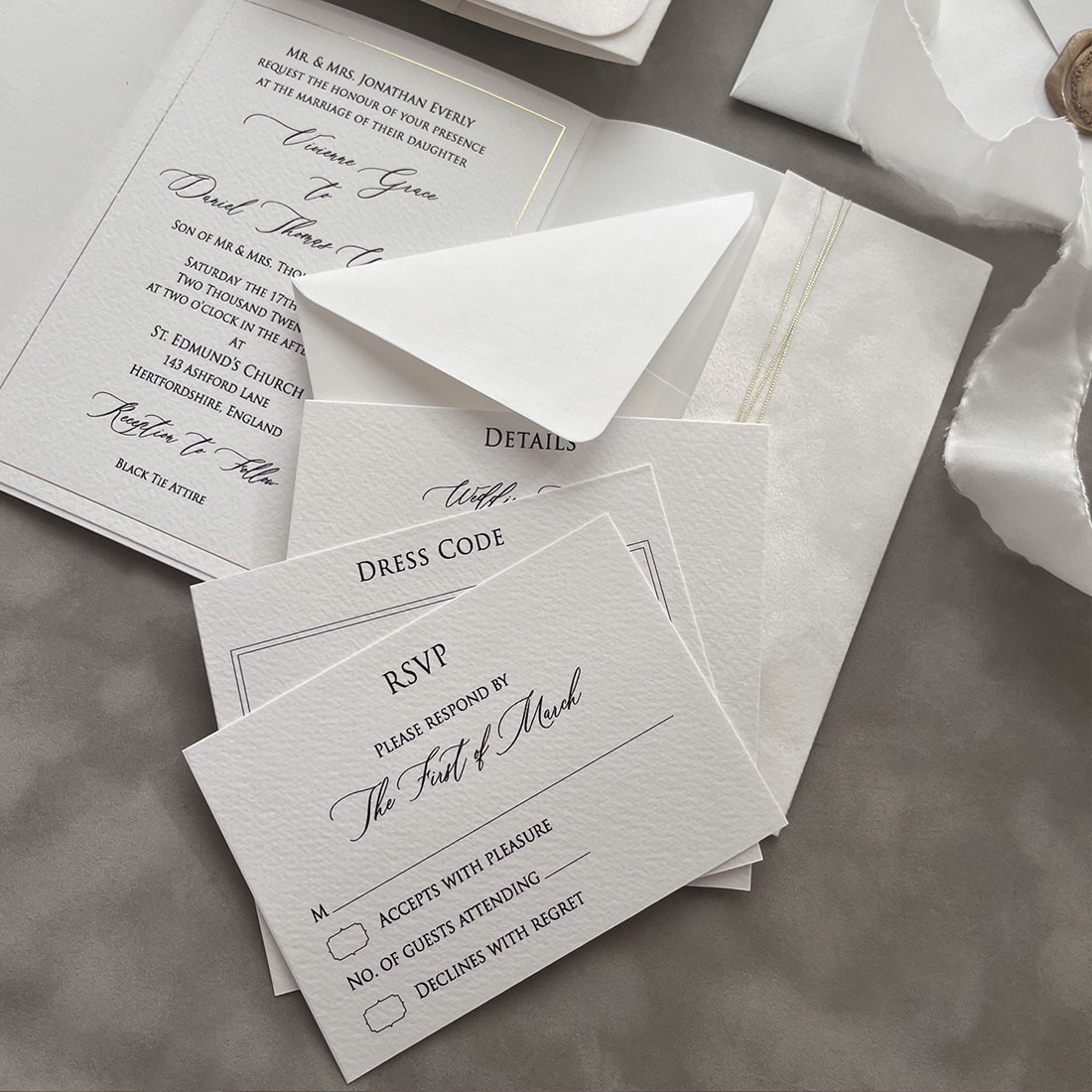 White Velvet Pocket Fold Wedding Invitations - Polina Perri UK