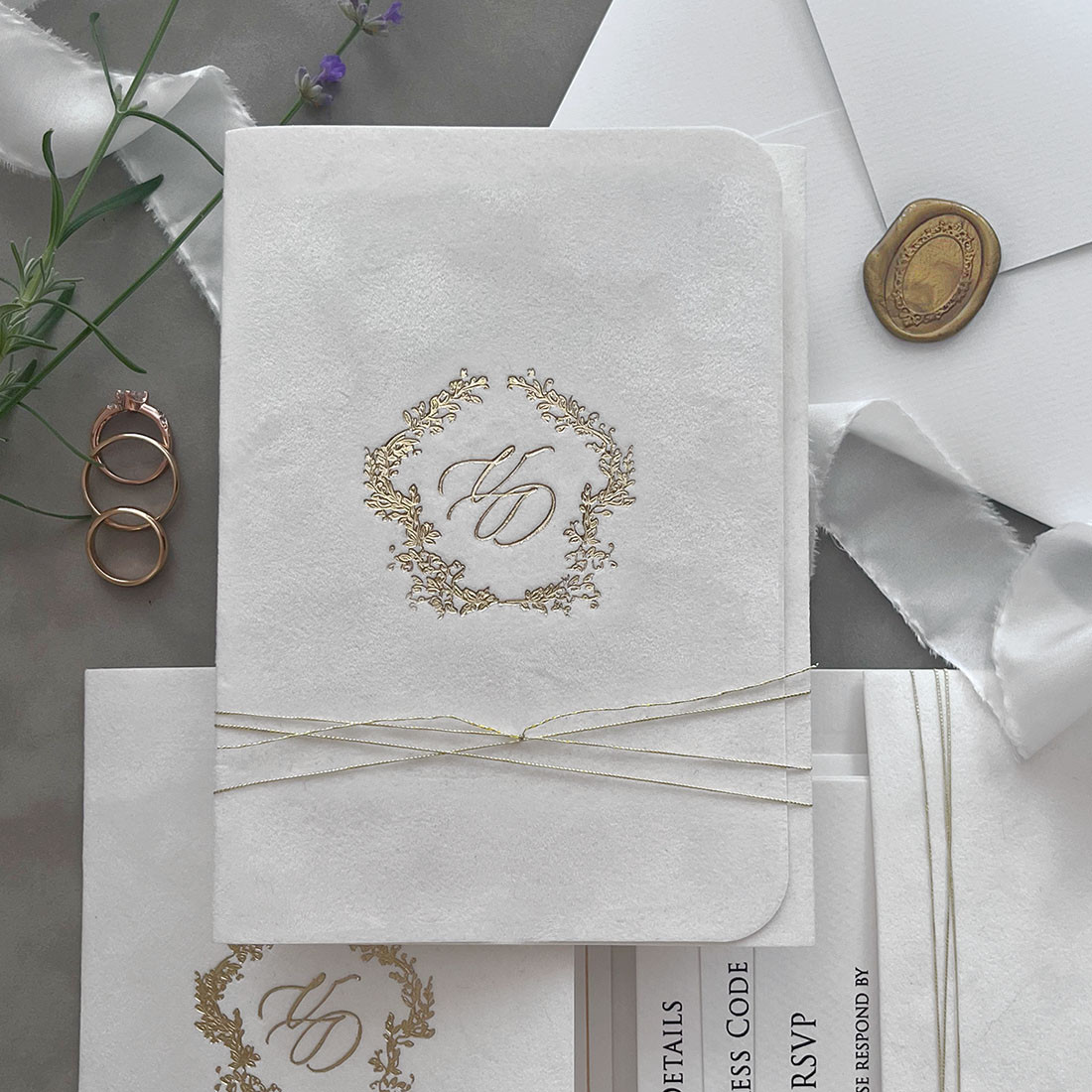 White Velvet Pocket Fold Wedding Invitations - Polina Perri UK