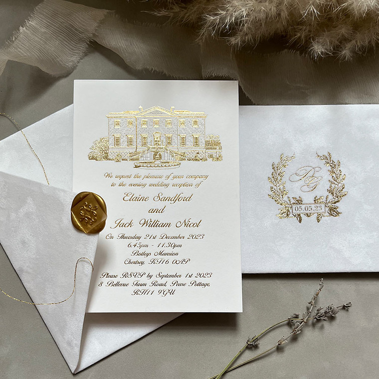 Sample of Venue Wedding Invitations Gold Foiled - Polina Perri UK