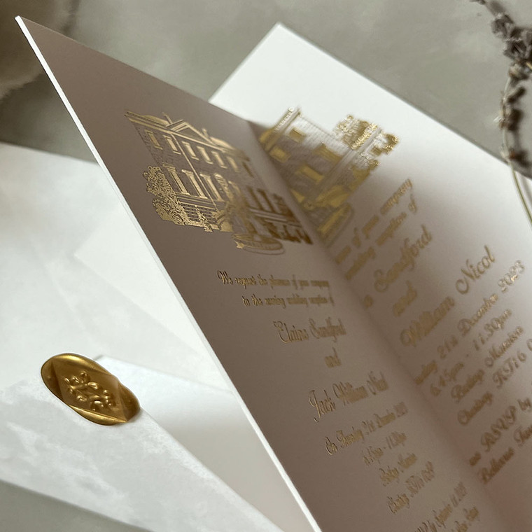 Sample of Venue Wedding Invitations Gold Foiled - Polina Perri UK
