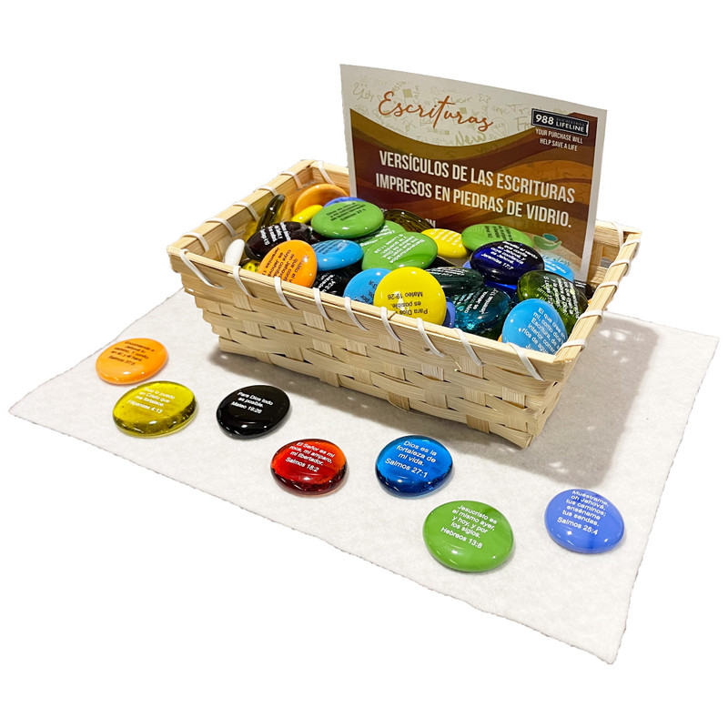 Scripture Stones In Spanish, Set of 100 with display - Lifeforce Glass ...