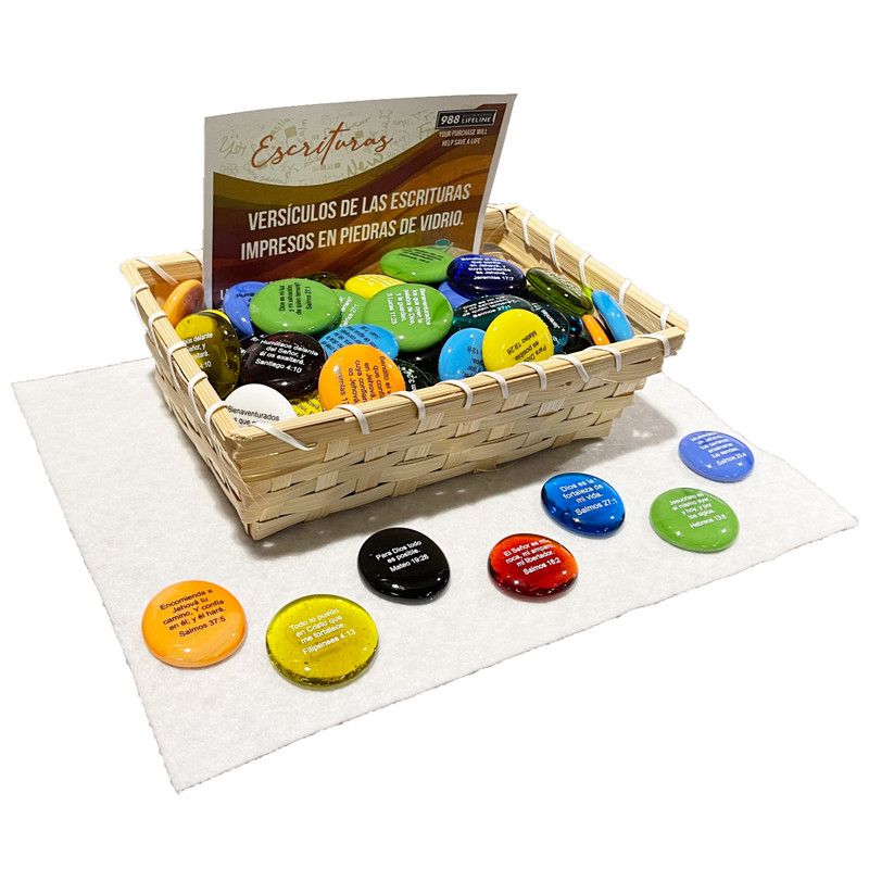 Scripture Stones In Spanish, Set of 100 with display - Lifeforce Glass ...