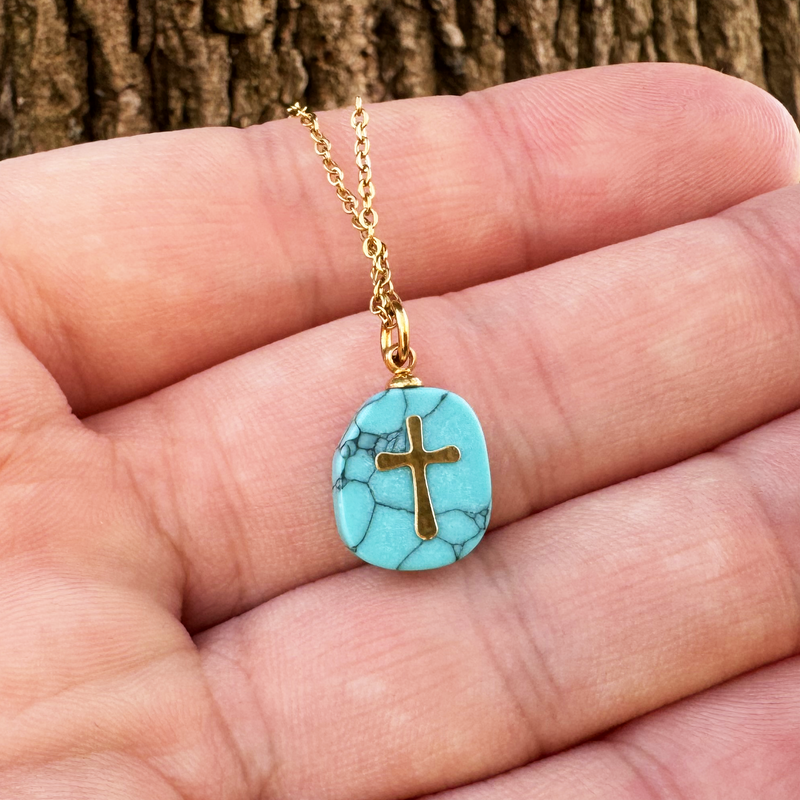 Turquoise Cross Pendant Necklace - Lifeforce Glass, Inc.