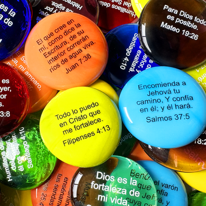 Scripture Stones In Spanish, Set of 100 with display - Lifeforce Glass ...