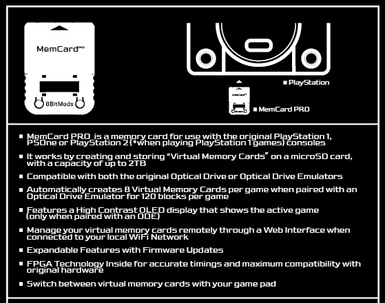 MemCard PRO for PS1 and PS2 (Smoke Black)