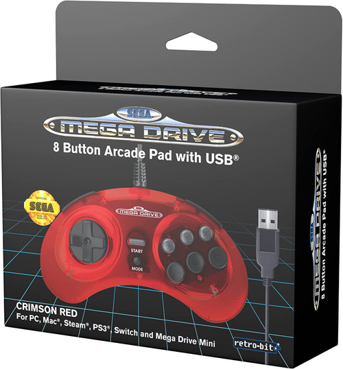 Retro-Bit SEGA Mega Drive 8 Button Arcade Pad with USB - Crimson Red