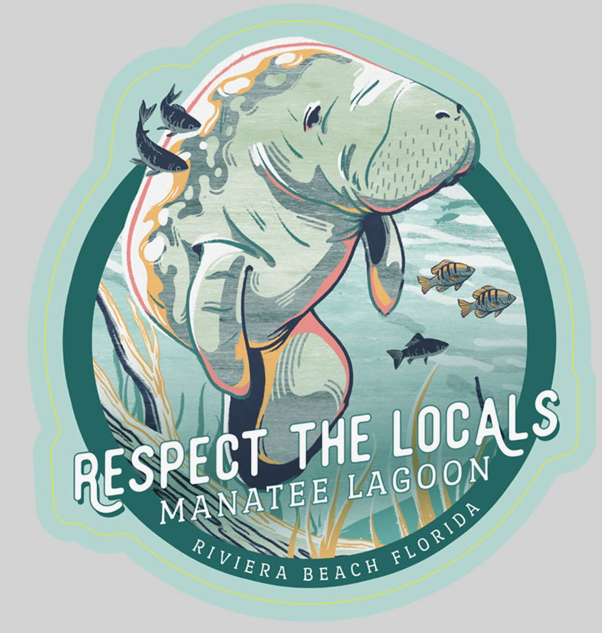 Respect the Locals Graphic Pastel Small Die Cut Sticker - Manatee Lagoon