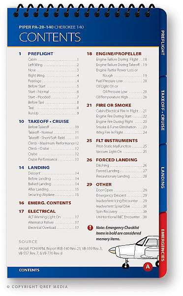 Piper Cherokee 140 PA-28-140 Qref Aviation Checklist Book