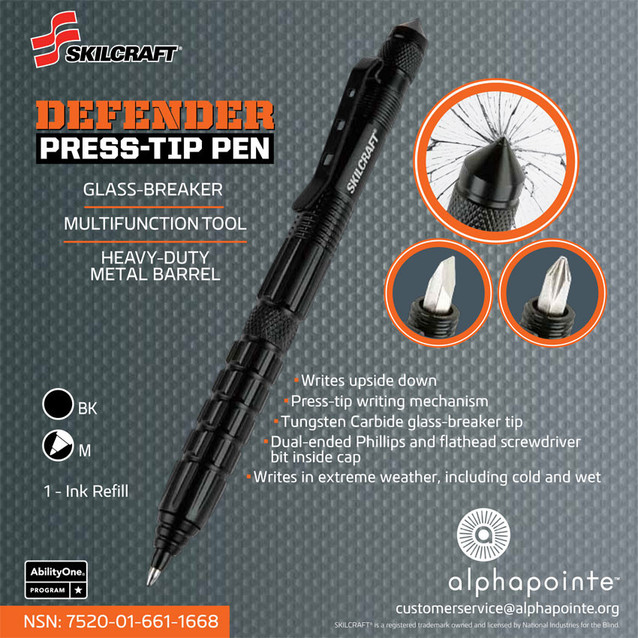 Skilcraft Defender Tactical Glass Break Pen | Press Tip Pen